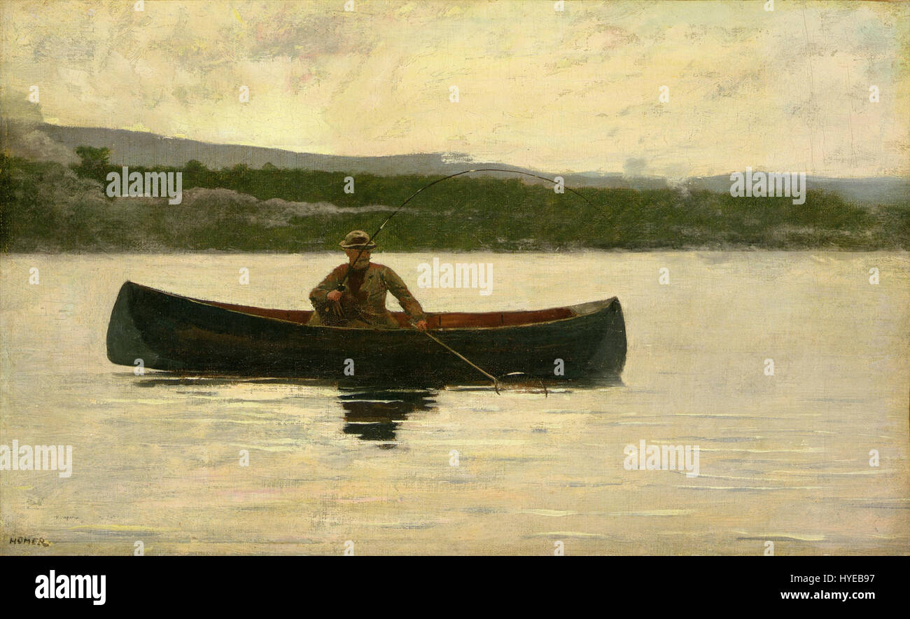 'Playing a Fish' by Winslow Homer captures a unique and humorous moment ...