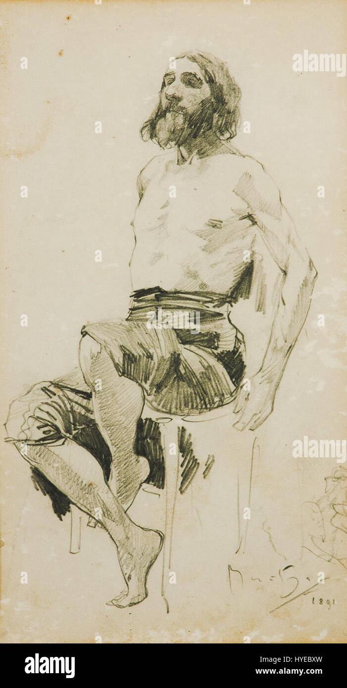 Alfons Mucha’s 'Studie eines sitzenden Mannes' (1891) is a preparatory ...