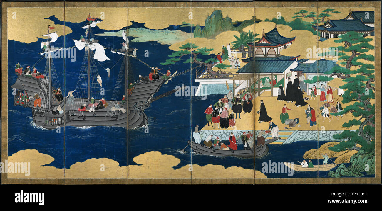 The 'Namban Screens,' attributed to Kano Sanraku, are an important ...