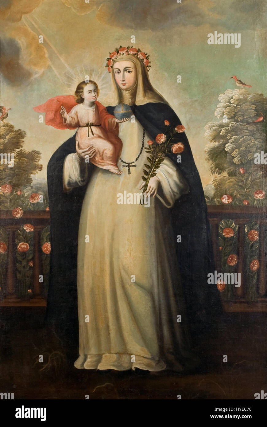 This painting from the Cusco School depicts Saint Rose of Lima with ...