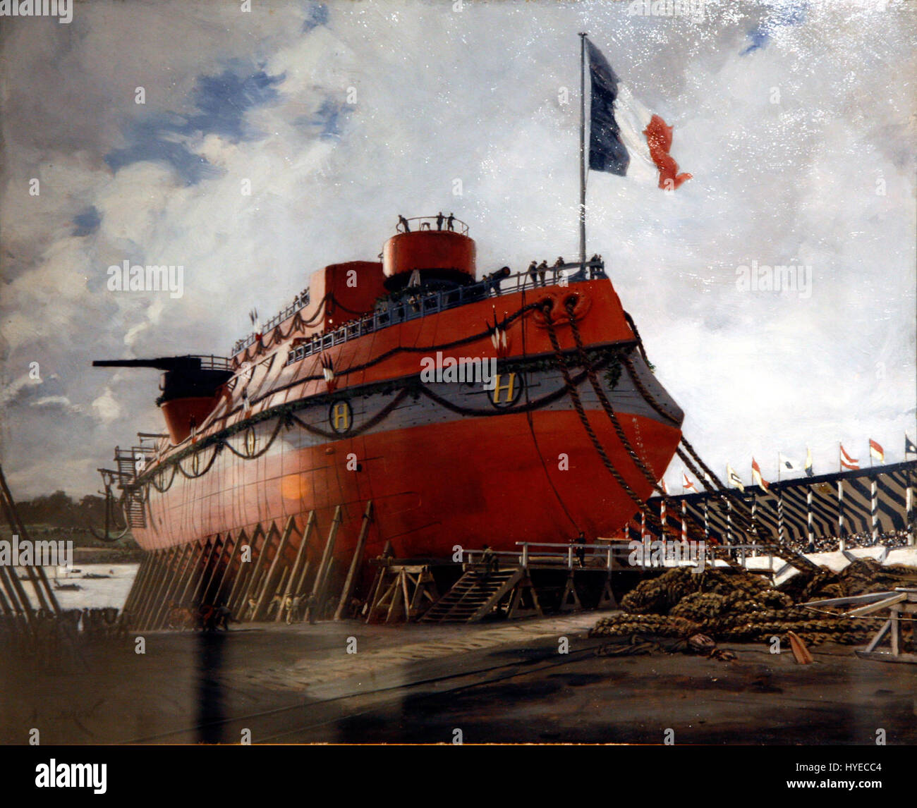 'Lancement du Hoche' is a historical painting depicting the launching ...