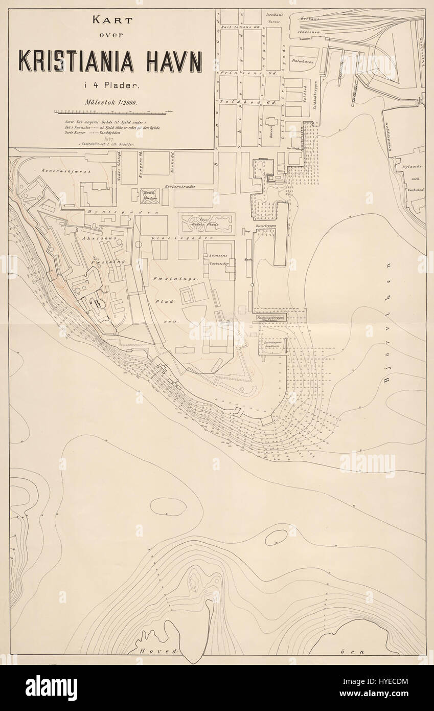 A map of the harbor of Kristiania (now Oslo), Norway, presented in four ...