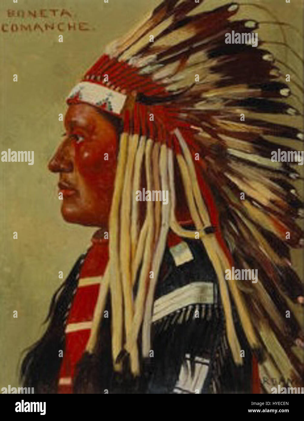 This artwork titled 'Boneta Comanche Indian' represents a portrait of a ...