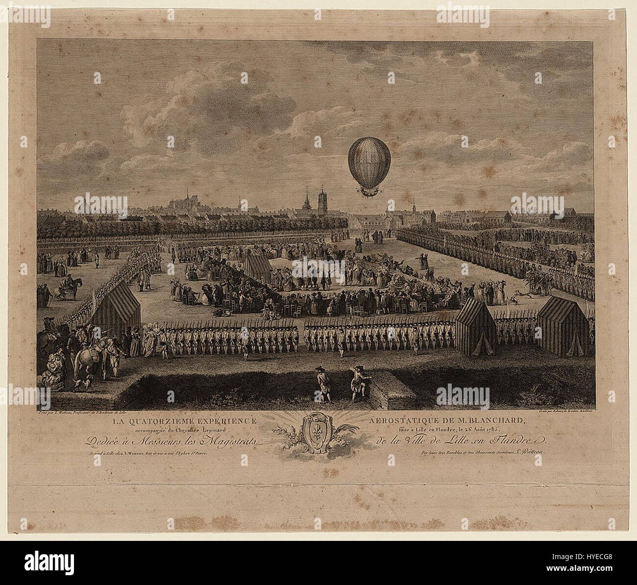 'Balloon ascensions France Lille 1785' depicts early balloon flights in ...