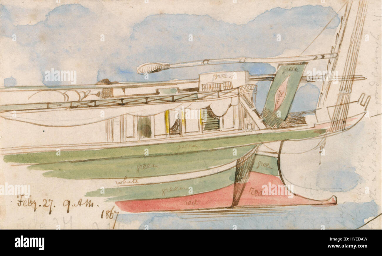 Edward Lear’s 'Boat on the Nile' depicts a tranquil scene along the ...