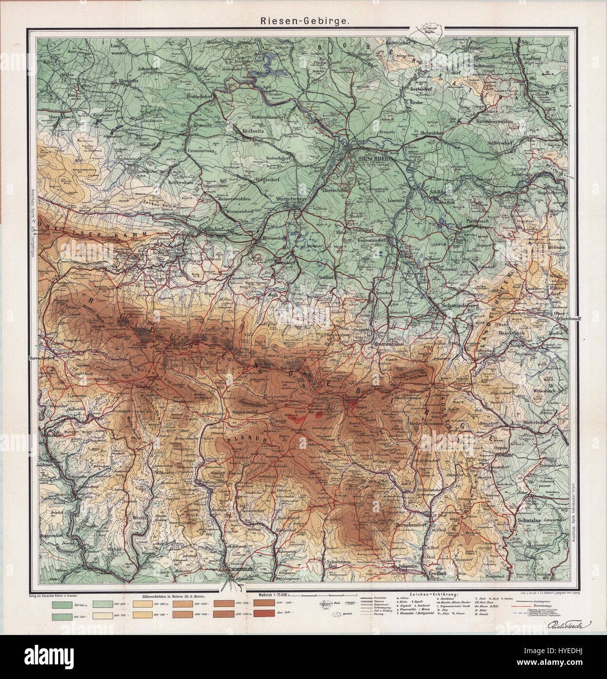 This topographic map of the Riesengebirge mountain range, scaled at 1: ...