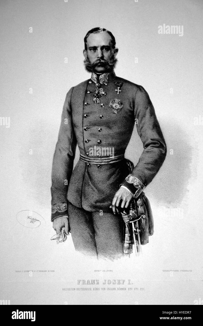 This lithograph from 1861 depicts Emperor Franz Josef I of Austria. The ...