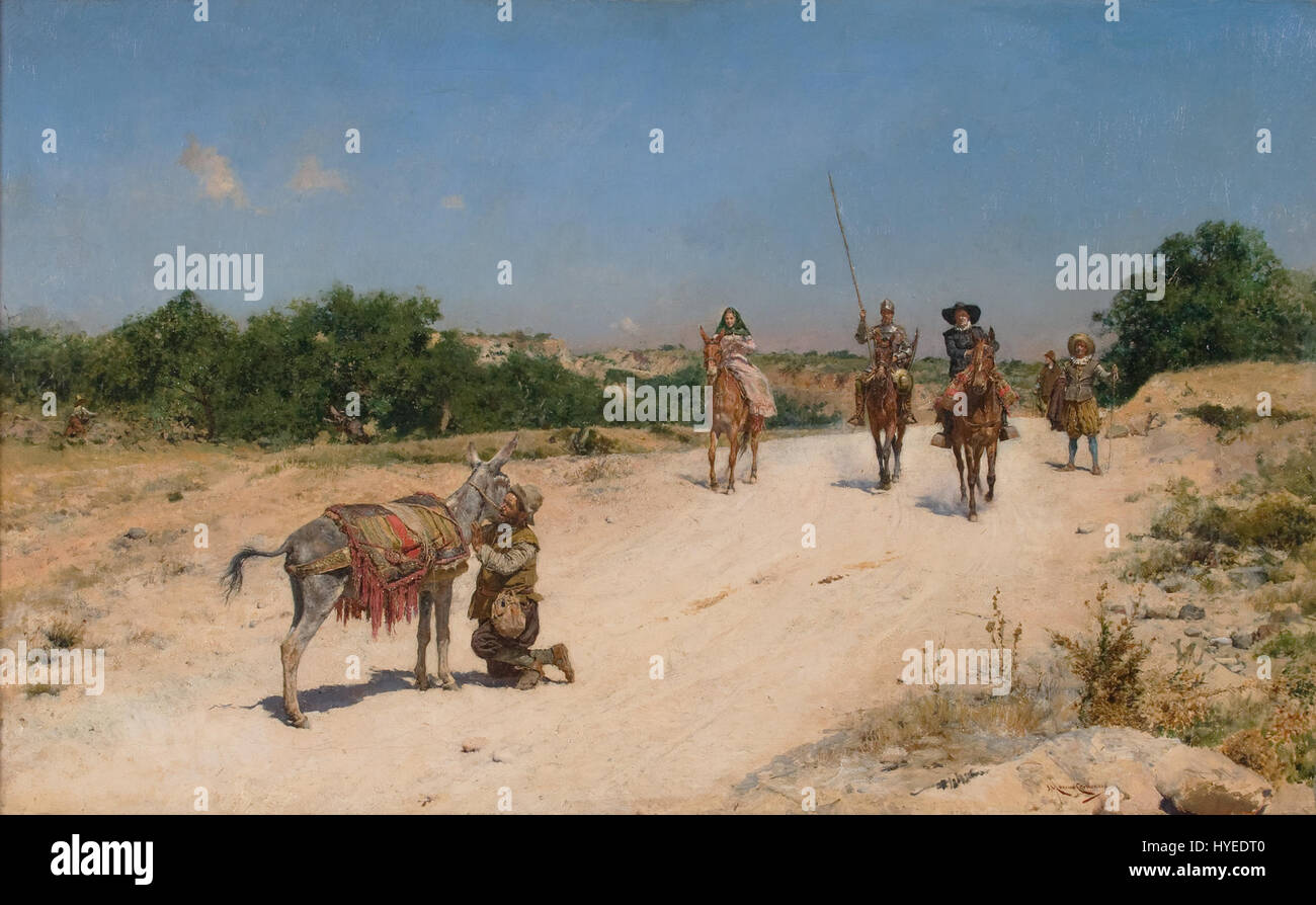 This painting, 'Encuentro de Sancho Panza con el Rucio', depicts the ...