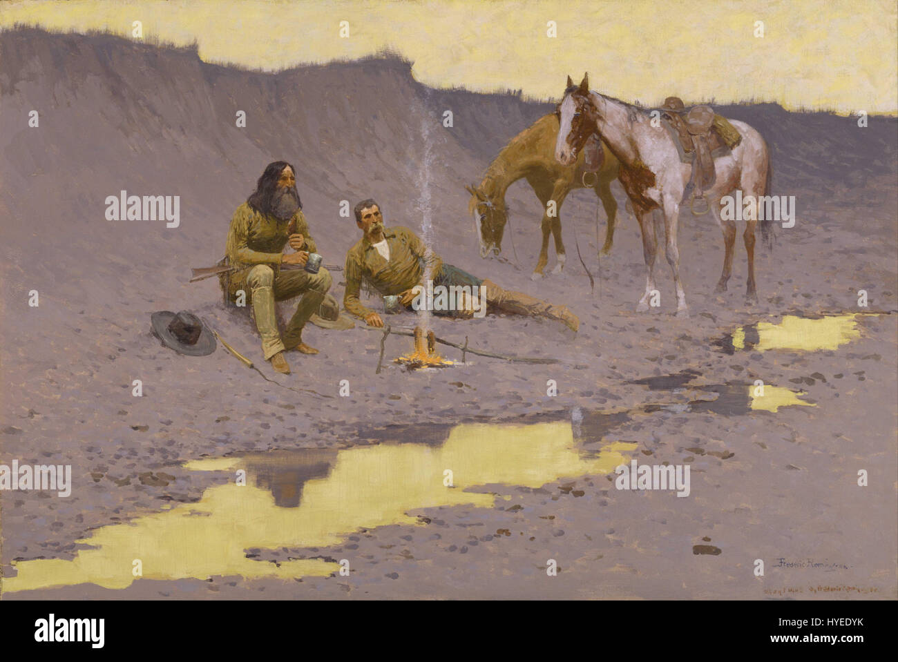 This painting by Frederic Remington captures a Western frontier scene ...