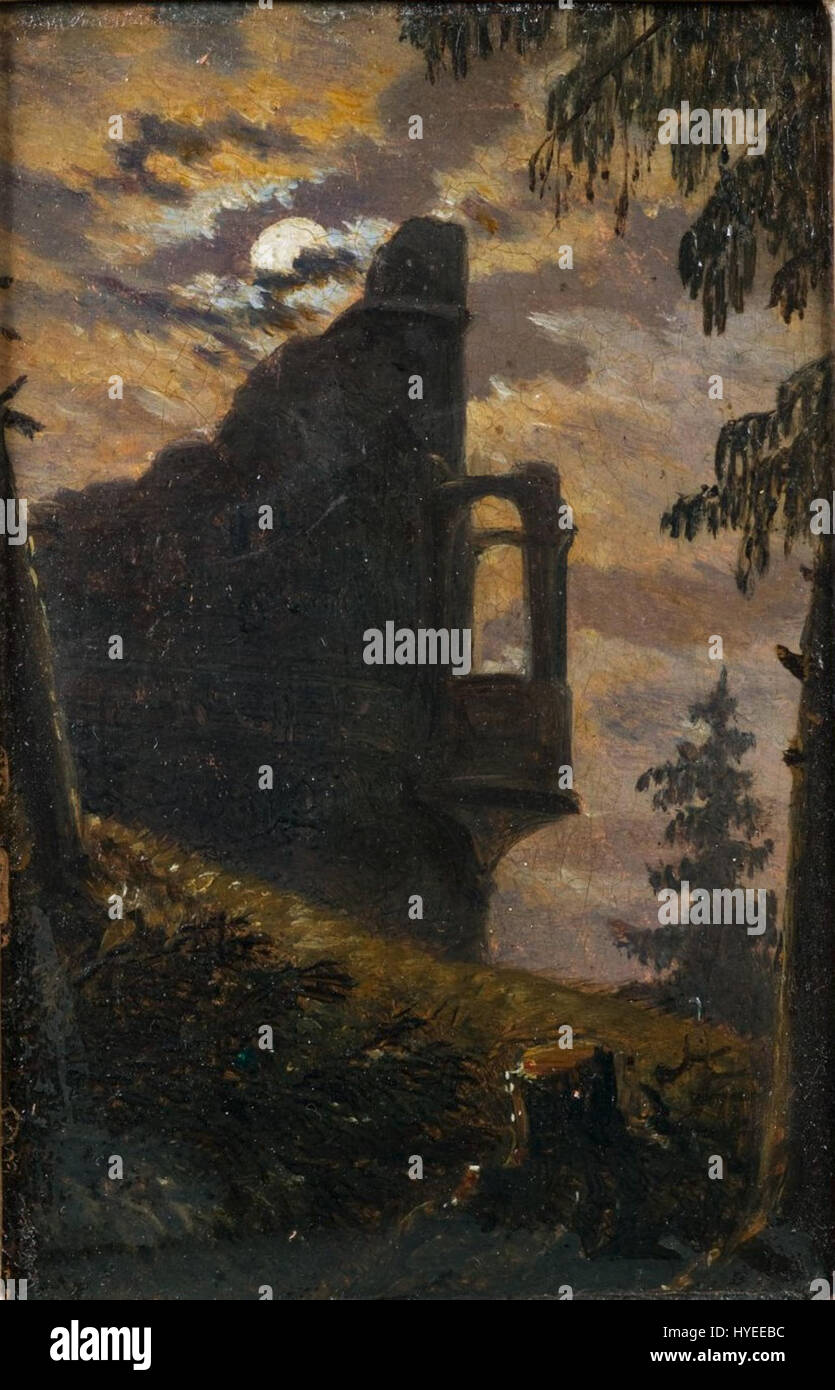 Carl Gustav Carus' 'Mondschein hinter Burgruine mit Erker' (Moonlight ...