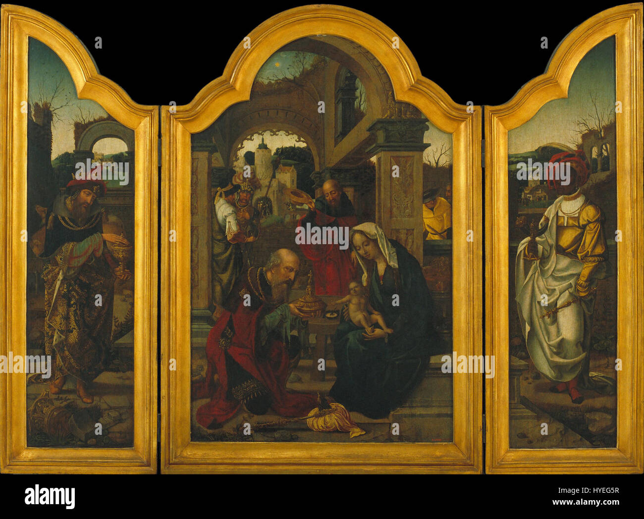 Jan van Dornicke's triptych 'The Master of 1518' depicts the biblical scene of the Epiphany. The ...