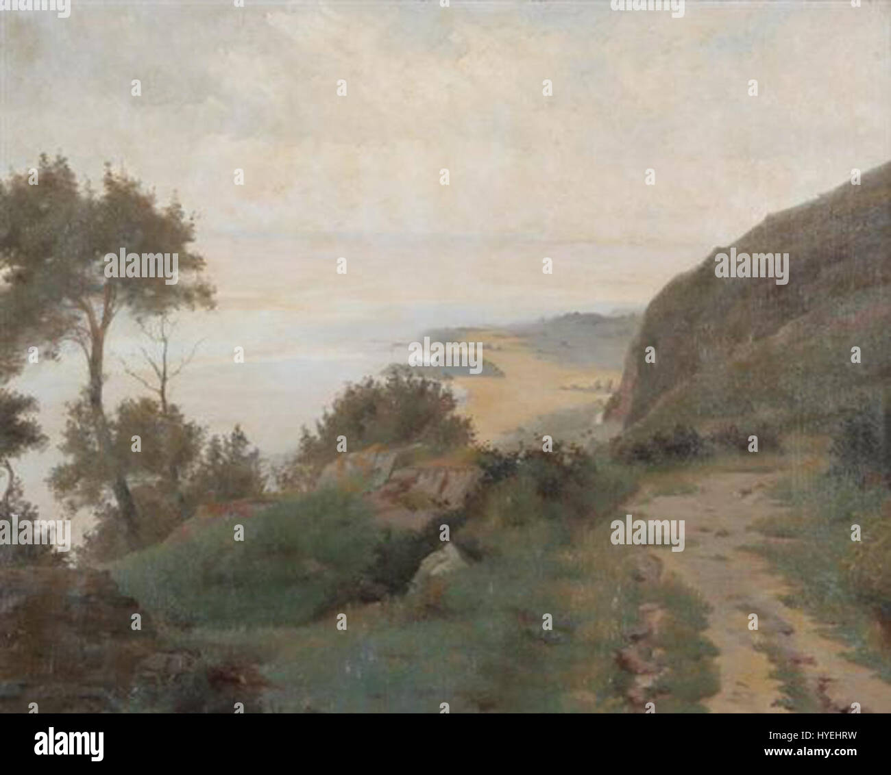 'Overlooking the Sea' is a landscape painting that captures a peaceful ...