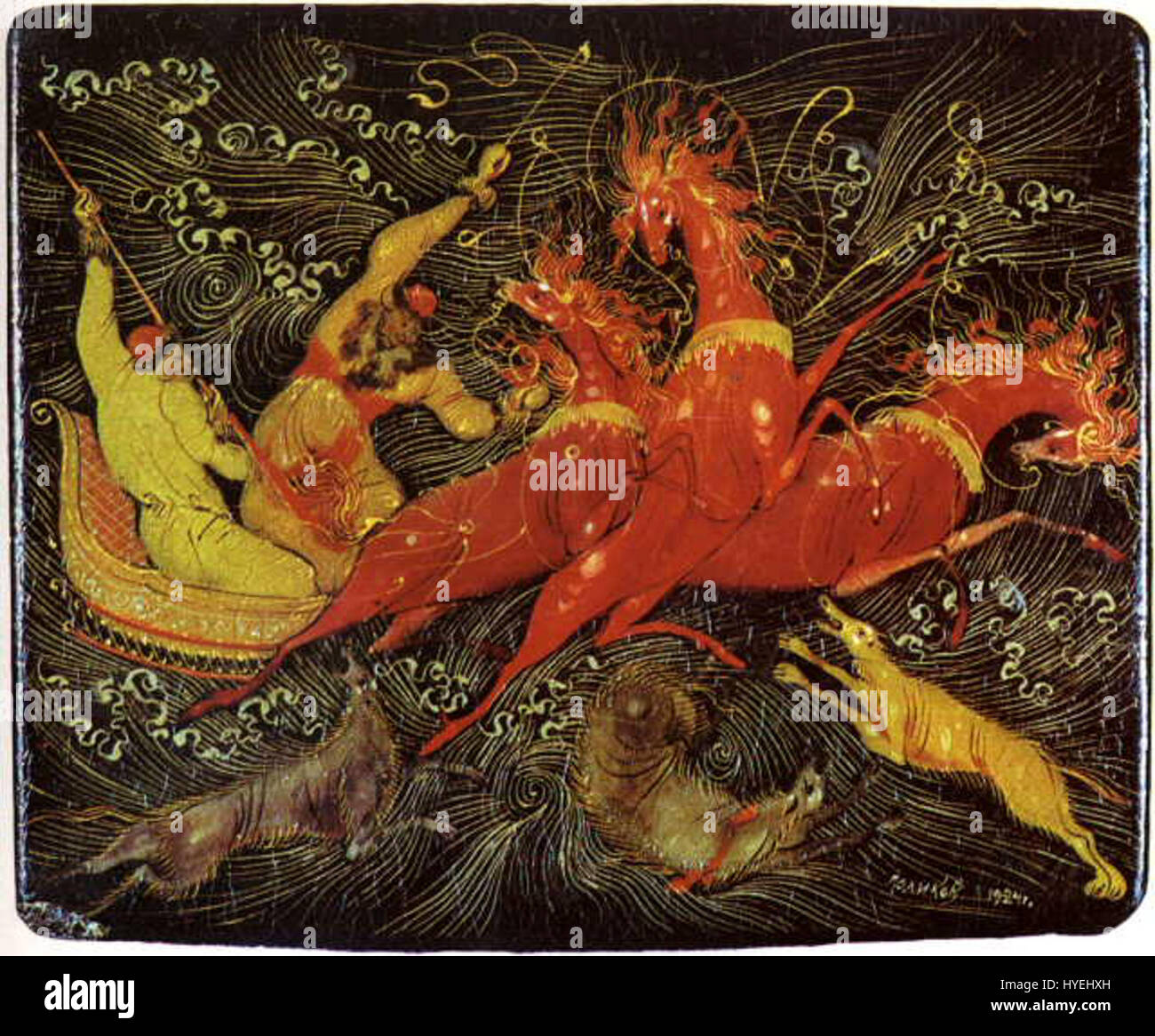 This Palekh painting depicts a traditional Russian Troika, a three ...