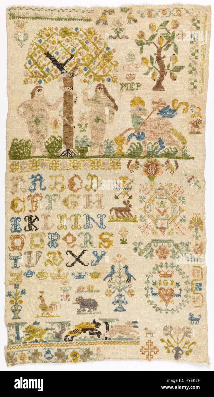 A sampler from the 17th century, labeled 6851330, represents an example ...