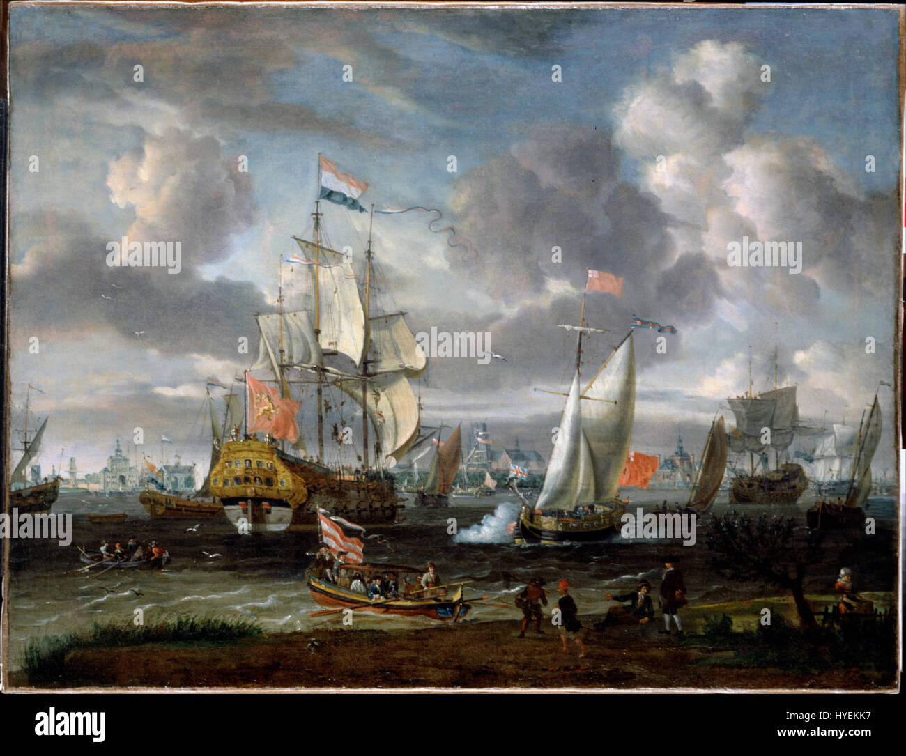 This 17th-century painting by Abraham Storck depicts a naval scene in ...