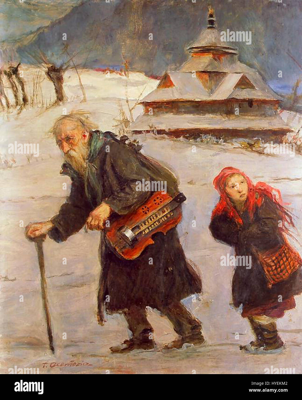 Teodor Axentowicz's painting 'Lirnik i dziewczyna' depicts a young girl ...