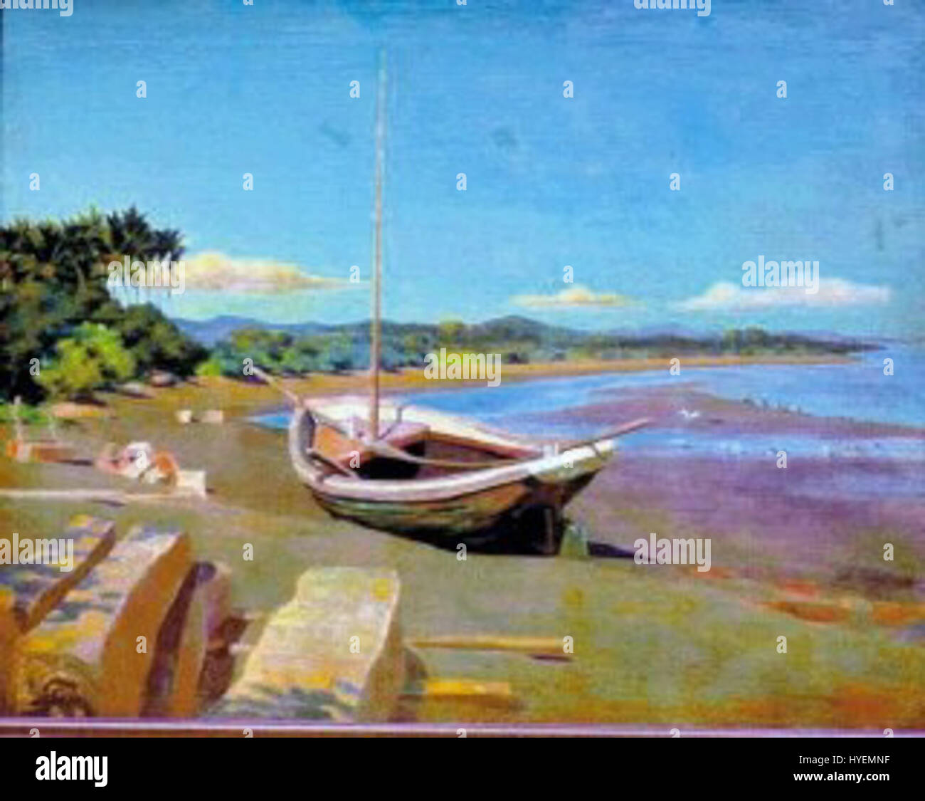 'Barca en la playa' by Emil Span shows a boat on the beach, capturing a ...