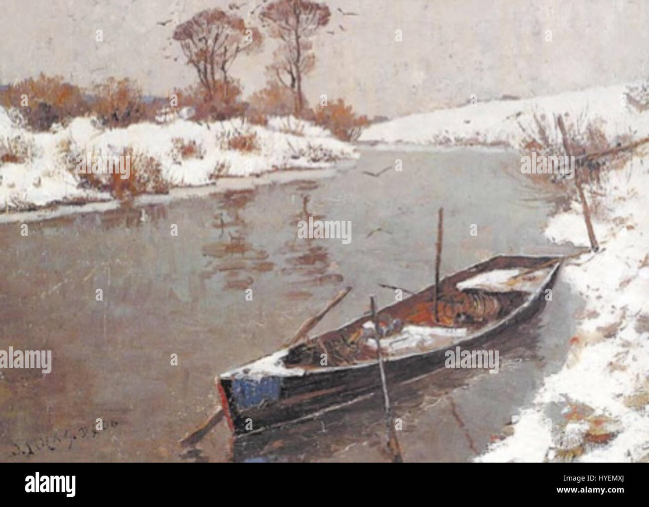Willy Lucas Niederrheinische Winterlandschaft mit Boot 1906 Stock Photo ...
