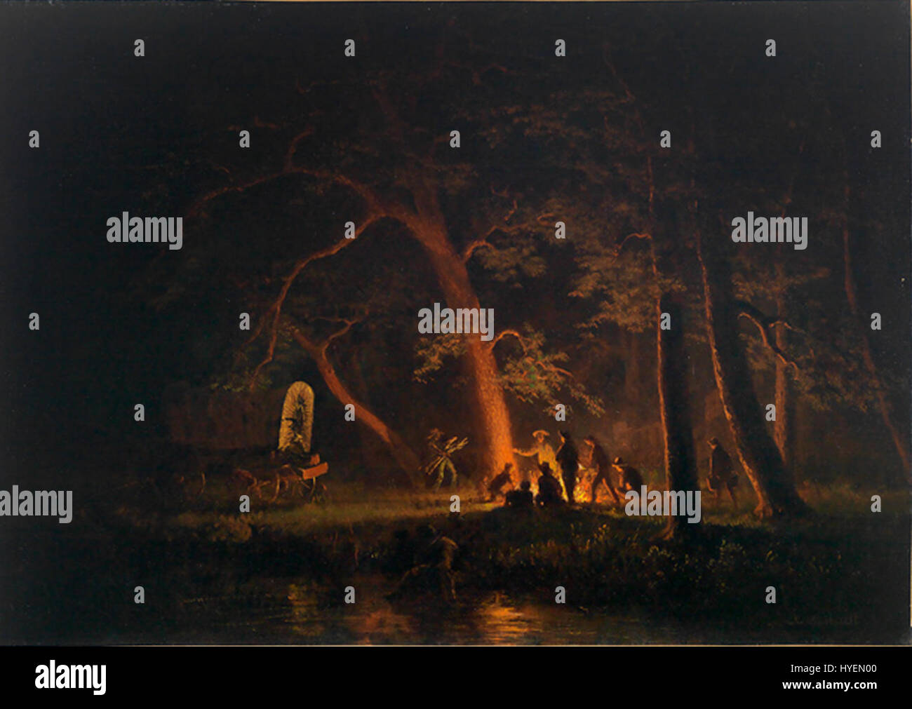 'Campfire' by Albert Bierstadt, created in 1863, is a vivid depiction ...