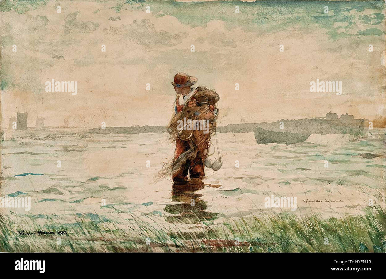 'Bringing in the Nets' by Winslow Homer captures the scene of fishermen ...