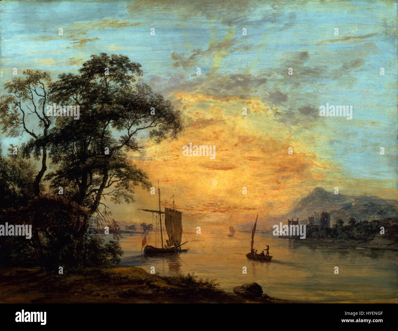 Paul Sandby's 'A Welsh Sunset River Landscape' beautifully captures the ...