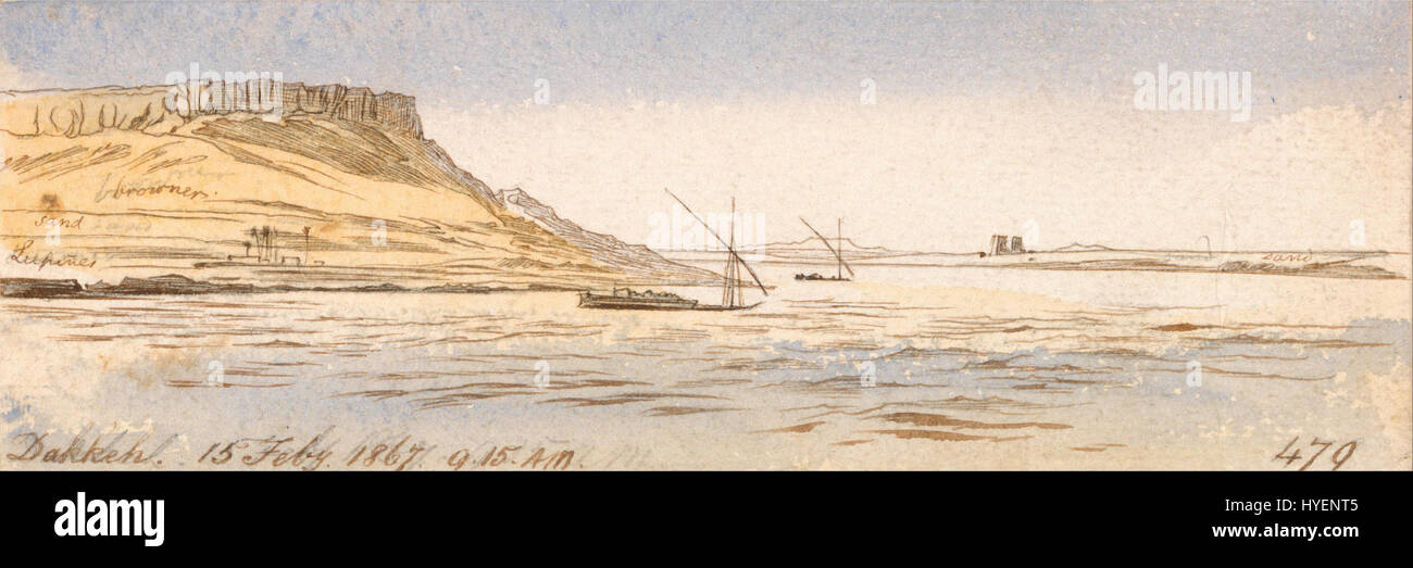 Edward Lear's work 'Dakkeh' is part of his series of landscape sketches ...