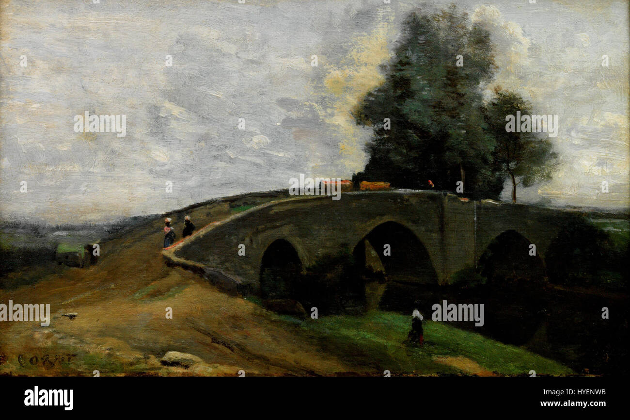 'Le vieux pont' attributed to Jean Baptiste Camille Corot features an ...