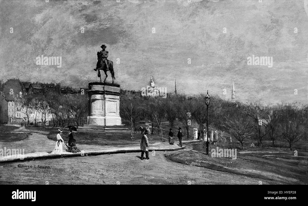 This painting by George L. Brown depicts the Boston Public Garden in ...