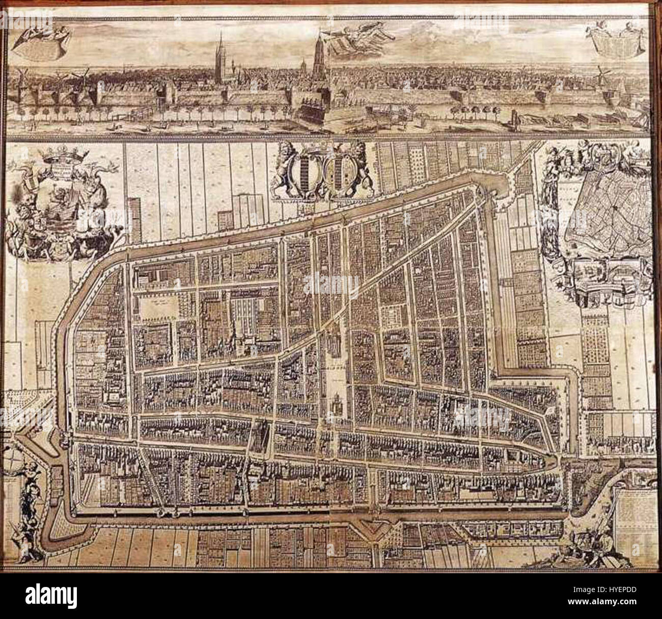 'Map and Profile of Delft' by Coenraet Decker presents a detailed and ...