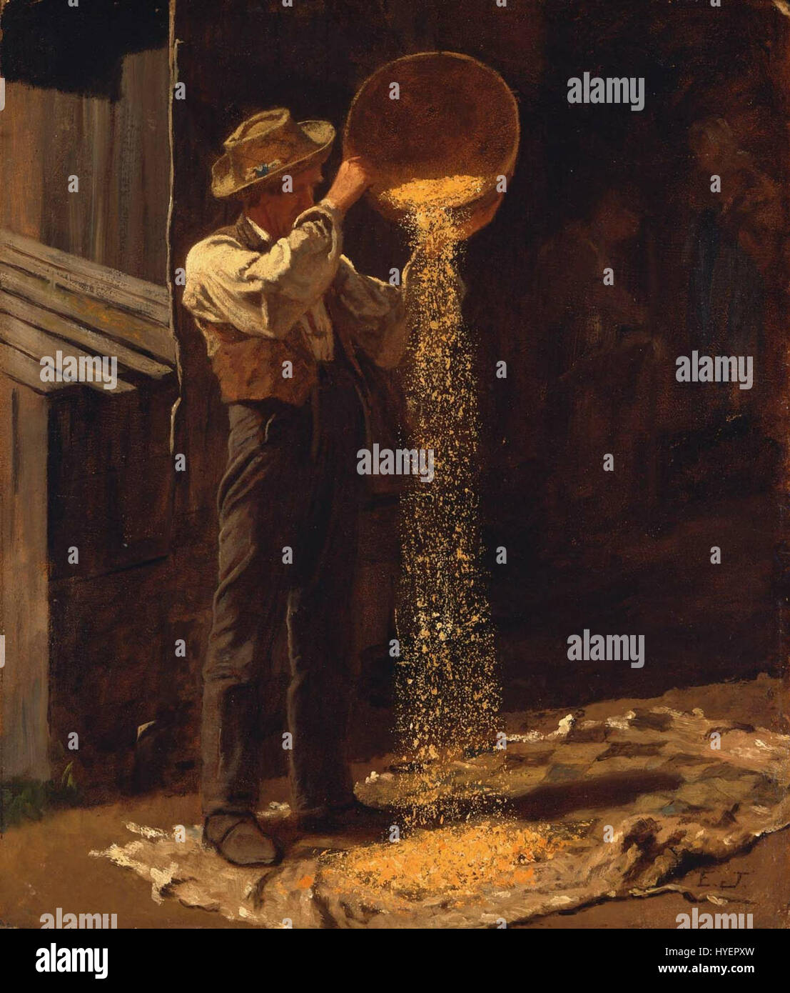 Eastman Johnson's 'Winnowing Grain' depicts a rural scene in which a ...
