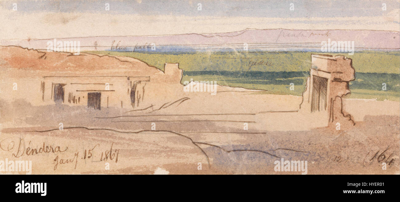 Edward Lear’s work titled 'Dendera' captures the ancient Egyptian ...