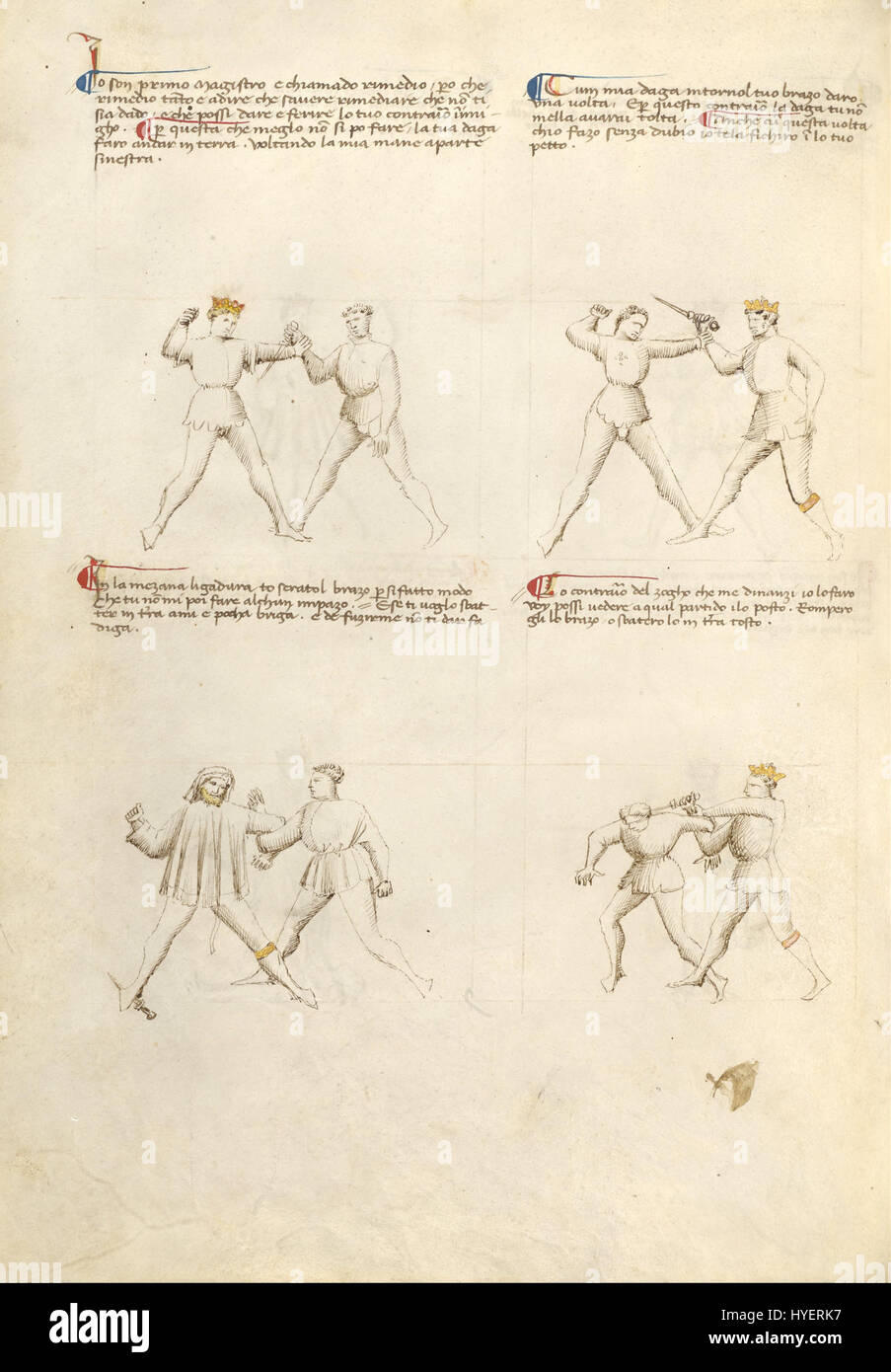 This medieval manuscript illustration from Fiore dei Liberi depicts a ...