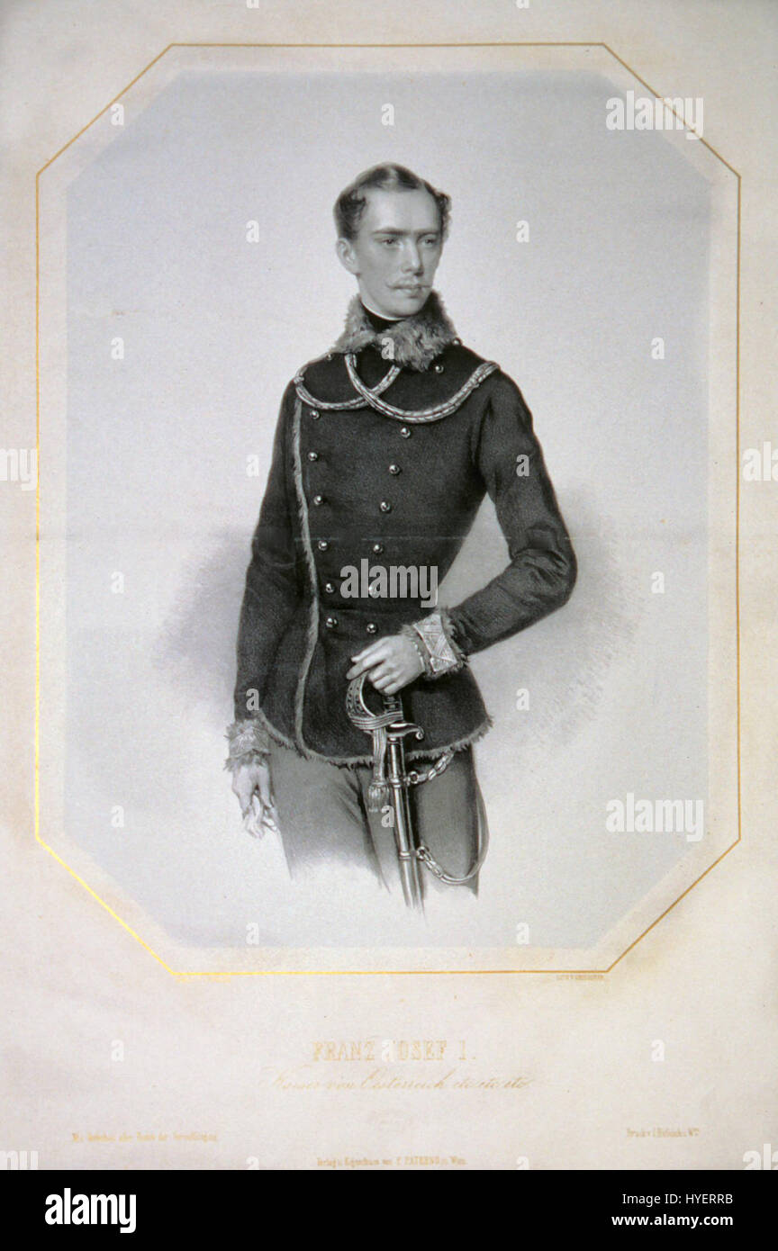This lithograph of Franz Josef I, Emperor of Austria, showcases a ...
