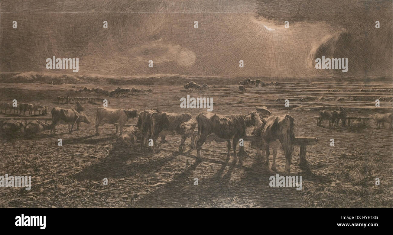 'Evening (Grazing, Alla stanga)' by Giovanni Segantini portrays a ...