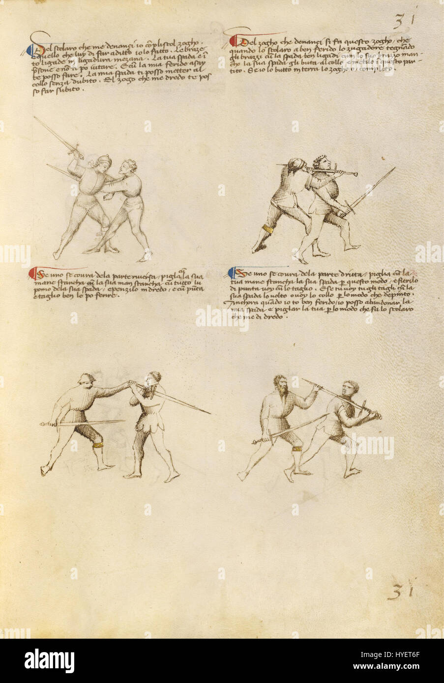 'Fiore dei Liberi Combat with Sword' is a detailed manuscript page from ...