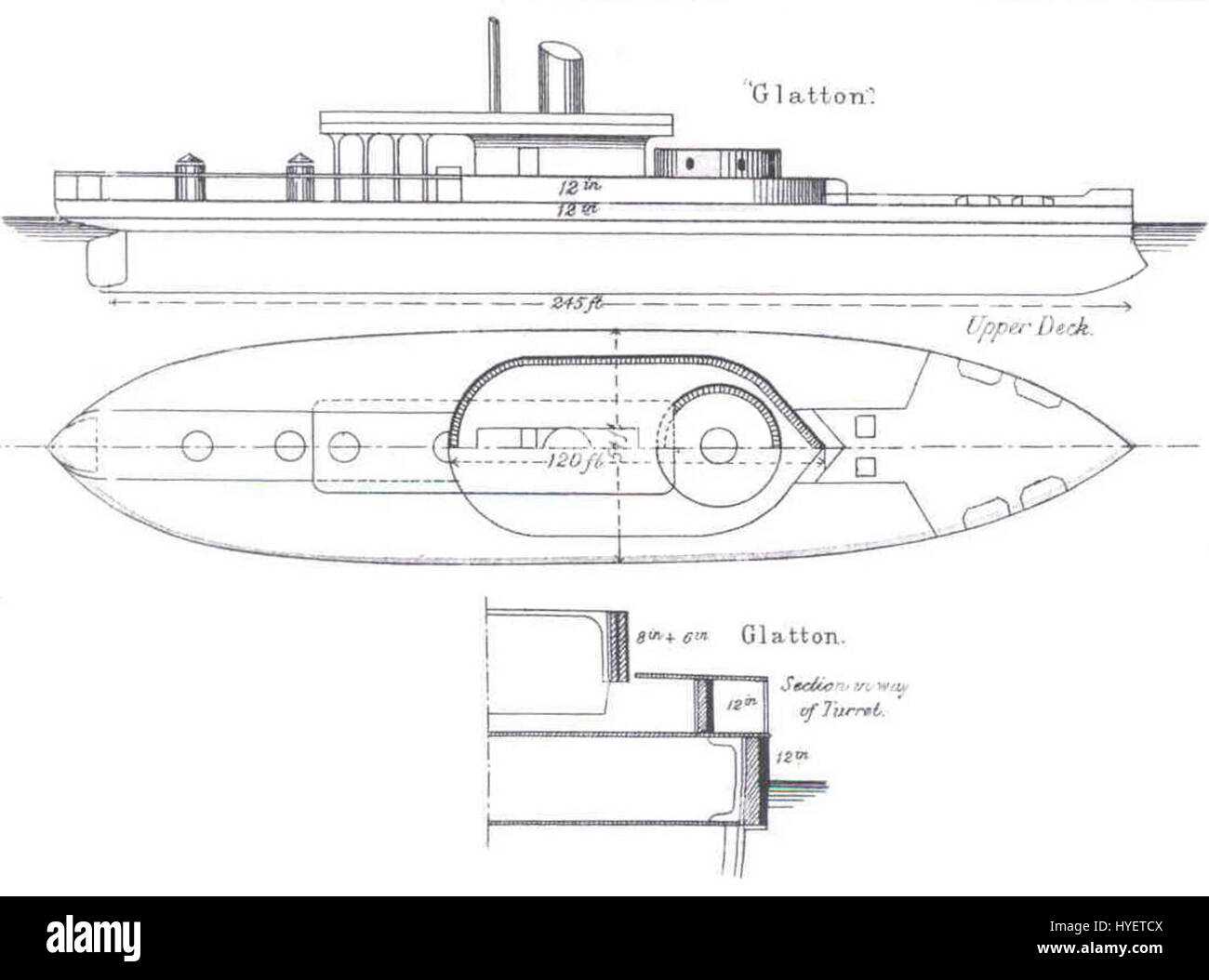 The diagrams of the HMS Glatton, published in Brassey's Naval Annual in ...