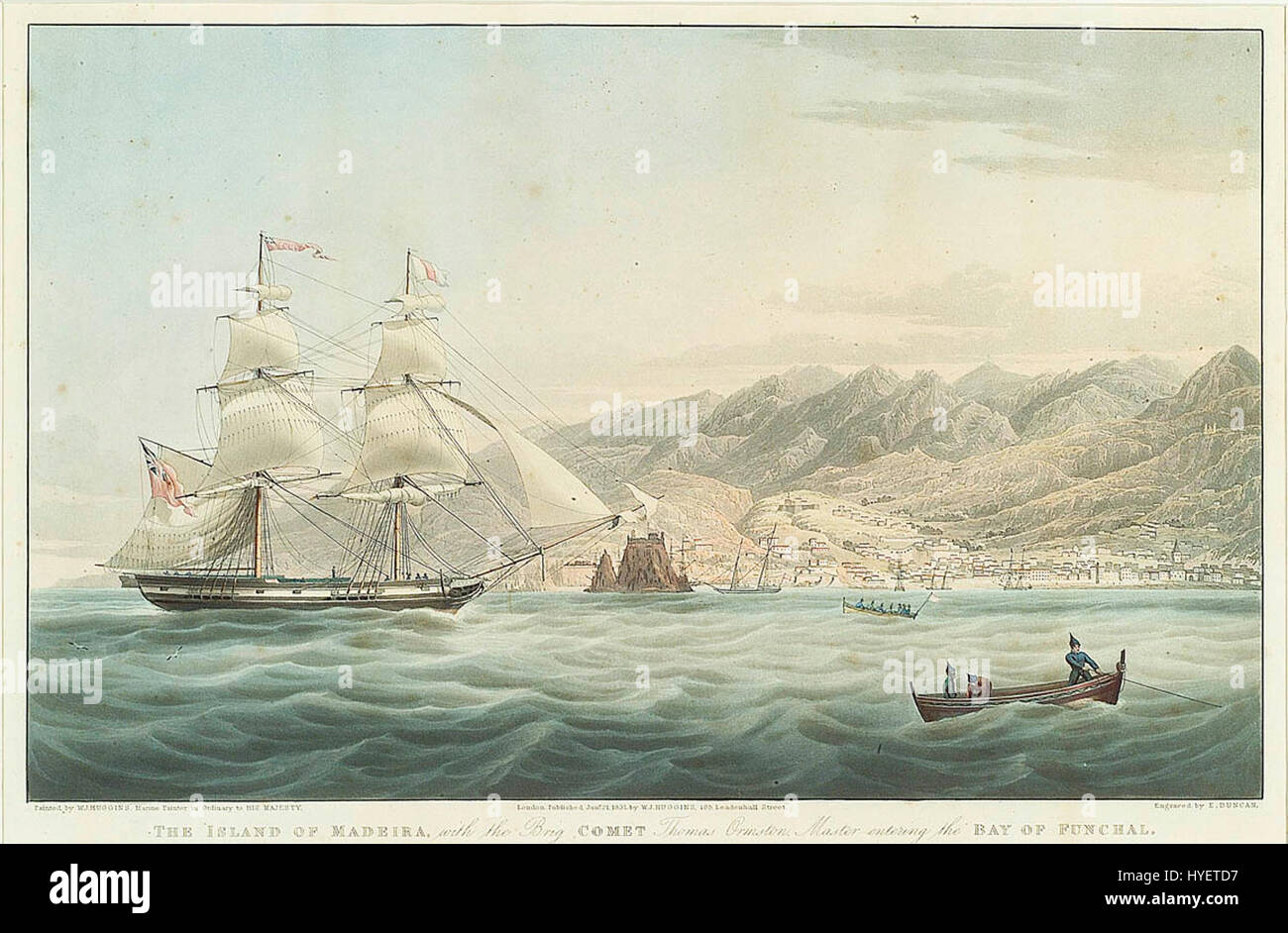 The painting 'The Island of Madeira with the Brig Comet' by Thomas Ormston Master captures the ...