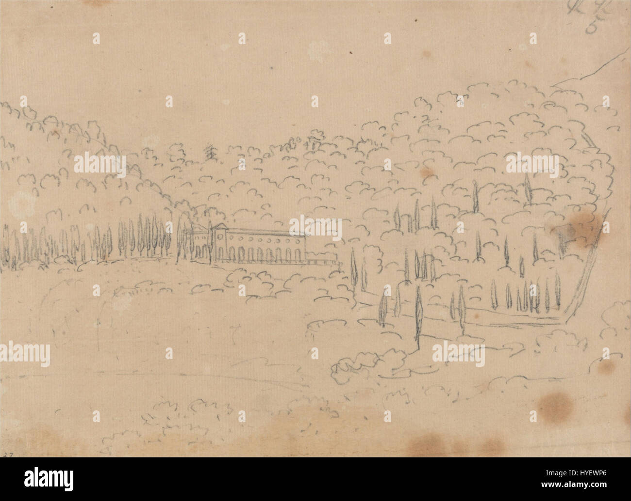 John Robert Cozens’ painting, 'View of a Villa,' presents a scenic ...