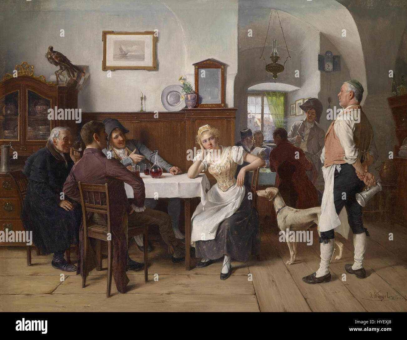 'Im Wirtshaus' by Josef Kinzel, painted in 1900, depicts a lively scene ...