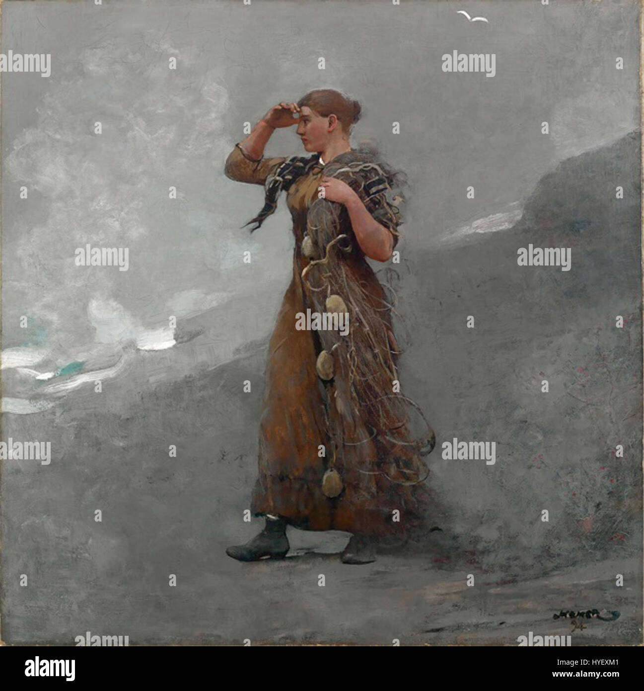 'The Fisher Girl' by Winslow Homer, painted in 1894, depicts a young ...