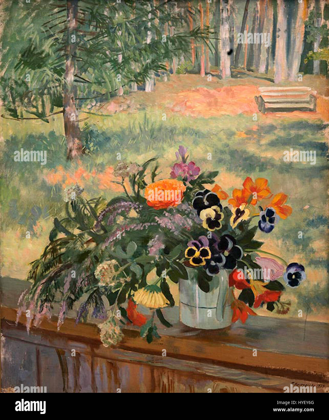 'Flowers' by Boris Kustodiev, painted in 1924, is a vibrant work ...