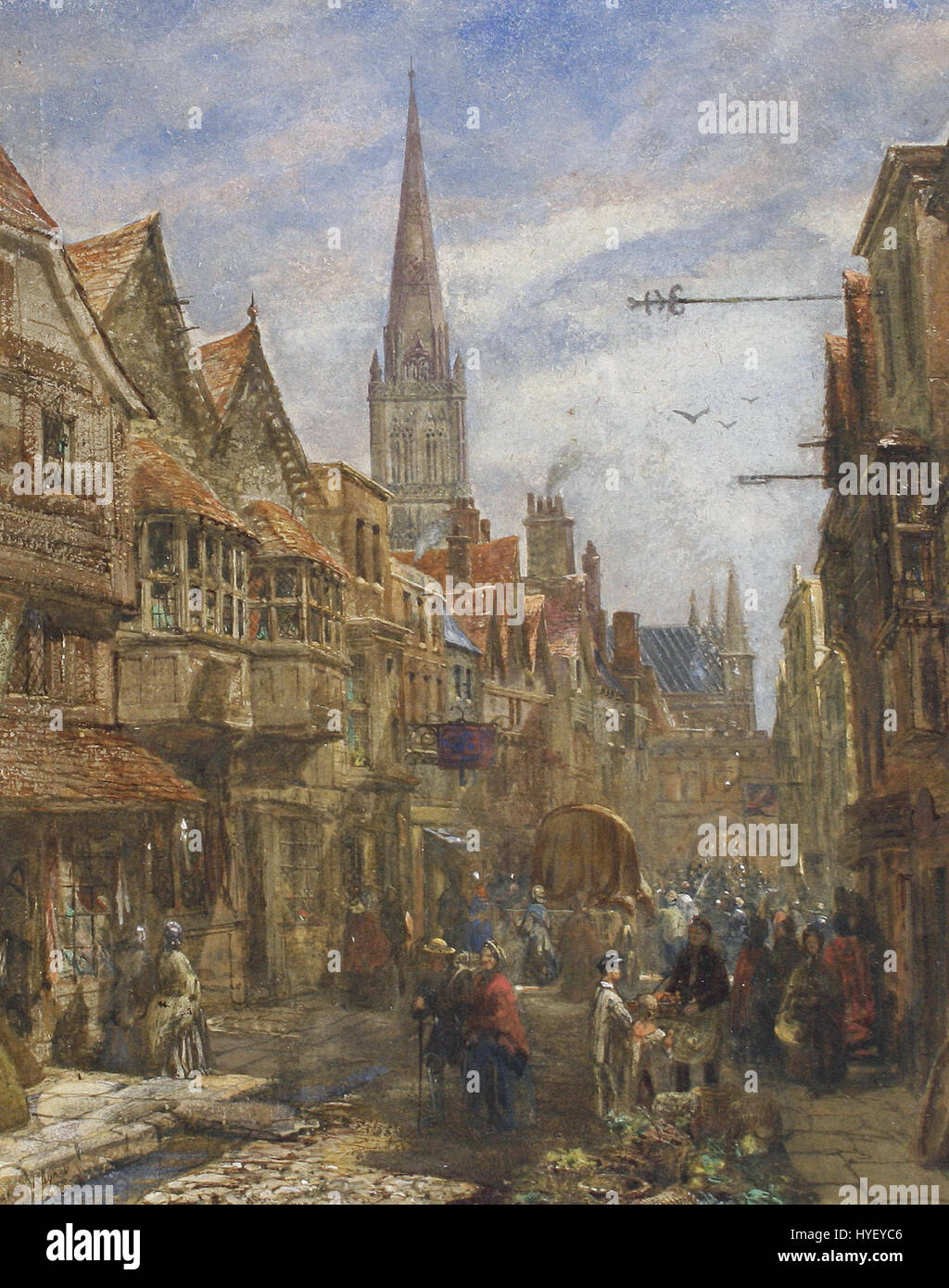 Louise Rayner’s 'Salisbury The High Street' depicts a bustling street ...