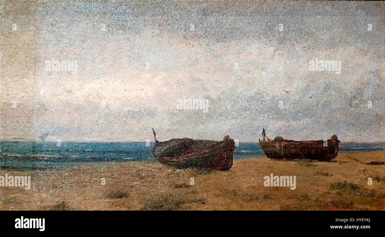 'Barques a la platja' by Modest Urgell i Inglada, depicts fishing boats ...