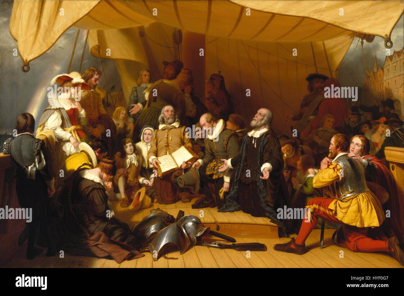 Robert Walter Weir’s painting ‘Embarkation of the Pilgrims’ illustrates ...