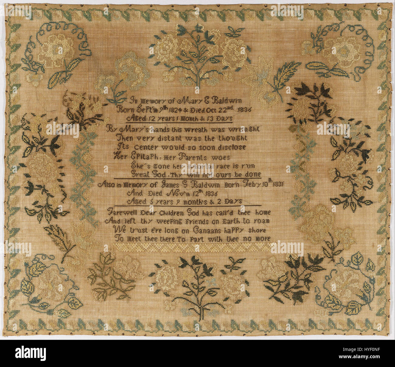 The sampler is a textile piece typically created as a form of ...