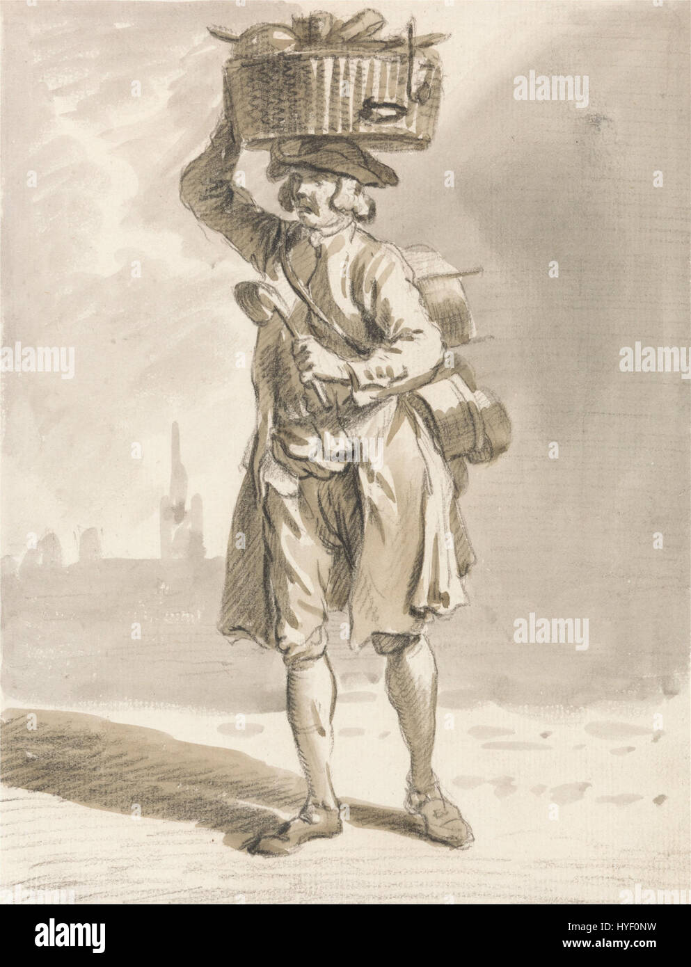 Paul Sandby’s engraving 'London Cries: A Man with a Basket' depicts a ...