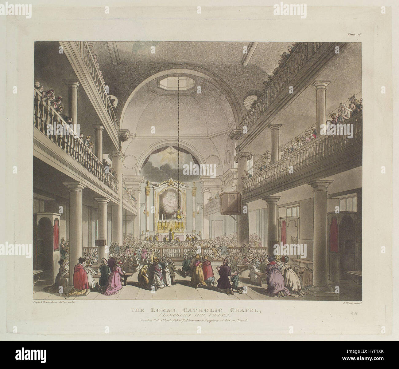 The 'Roman Catholic Chapel' by Rudolph Ackermann depicts an interior ...