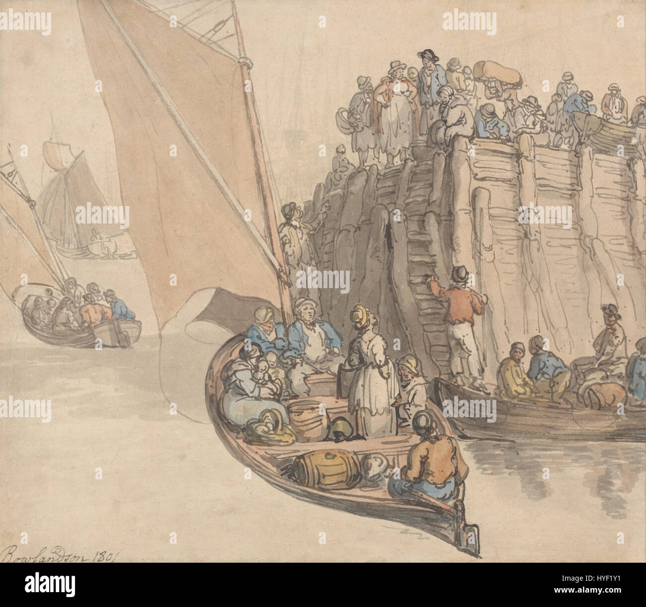 *A Pier at Amsterdam* by Thomas Rowlandson is a detailed pen-and-ink ...
