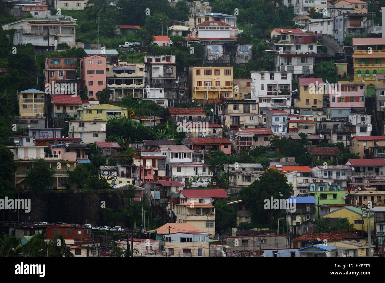 Close view of houses at Fort-de-France, Martinique Island - Lesser ...