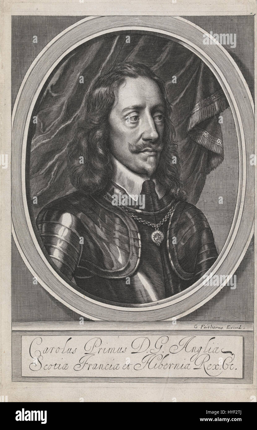 The engraving by William Faithorne captures the regal likeness of King Charles I of England ...